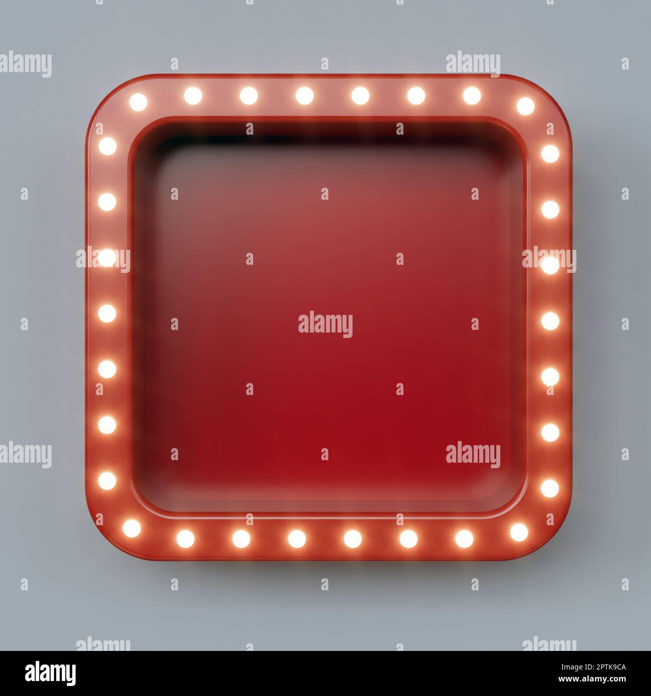 Red retro billboard in square shape with glowing neon lights -- 3D ...