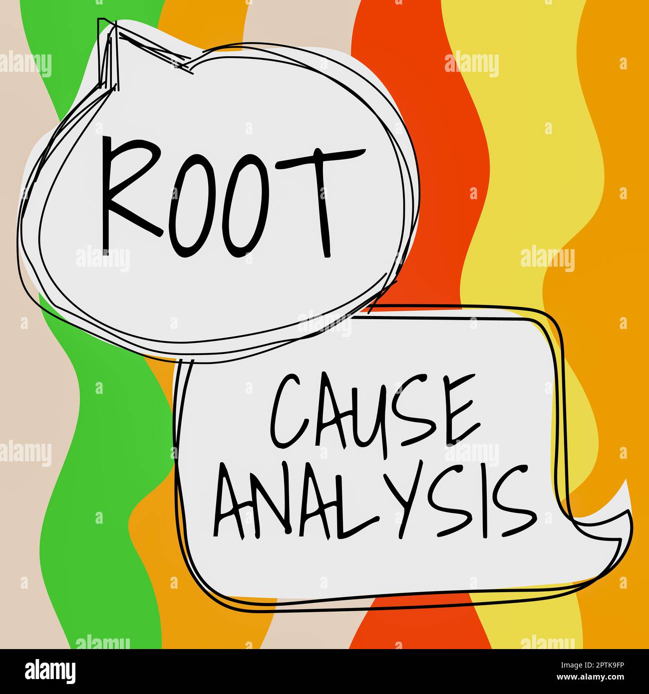 Text caption presenting Root Cause Analysis, Business approach Method ...