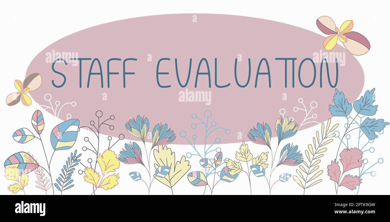 Text caption presenting Staff Evaluation, Business showcase assessment ...