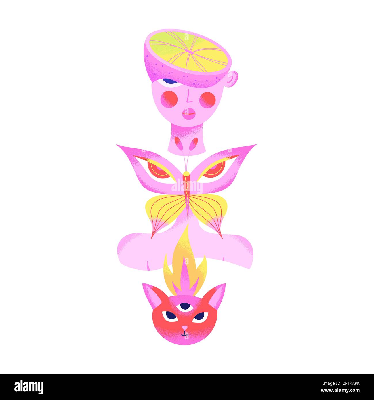 Colorful psychedelic composition of woman head with lemon, body ...