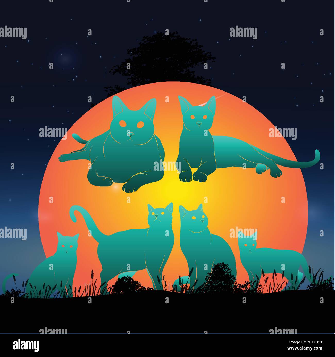 Cat and moon silhouette hi-res stock photography and images - Alamy