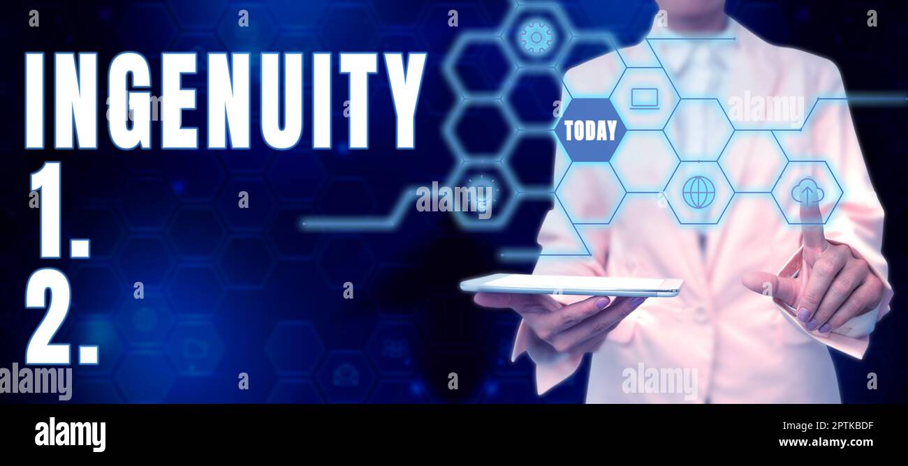 Text showing inspiration Ingenuity, Concept meaning the quality of being clever, original, and ...