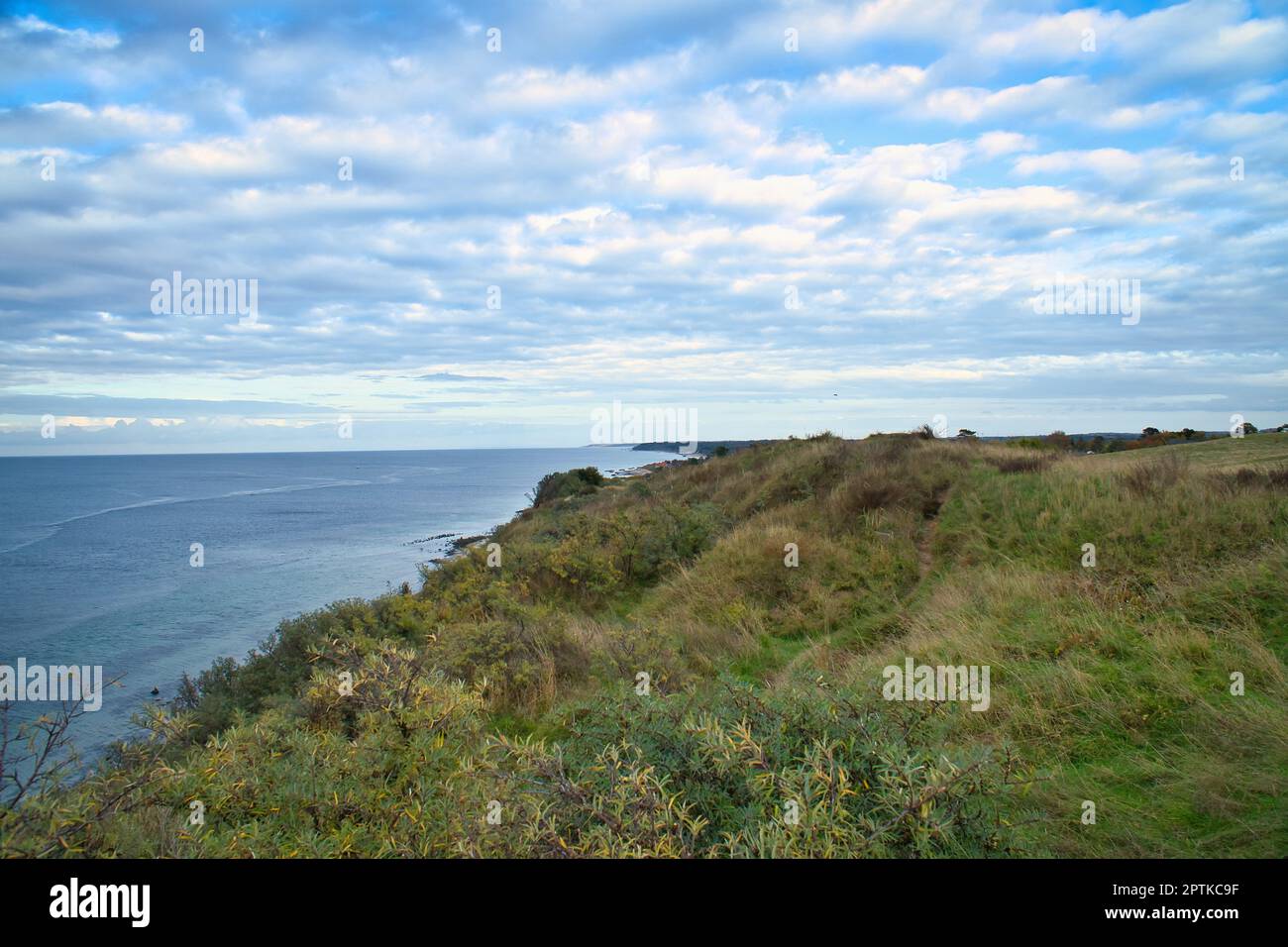 Hundested, Denmark on the cliff overlooking the sea. Baltic Sea coast ...