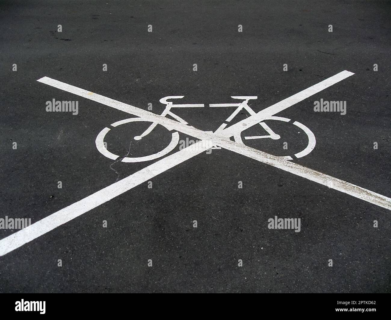 Cycle path, bicycle symbol as a lane marking or road marking on a road ...