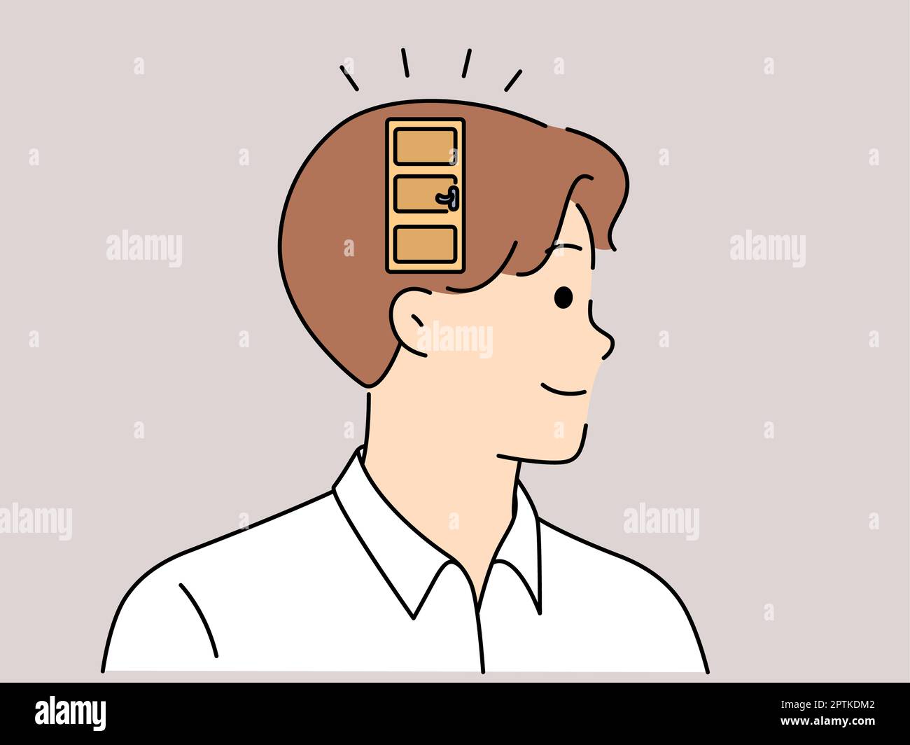 Young man head with doors in it. Male with doorway in brain. Concept of ...