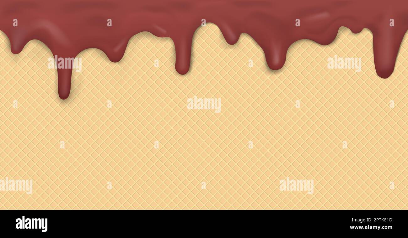 Sweet seamless panoramic ice cream pattern with dripping dark chocolate ...