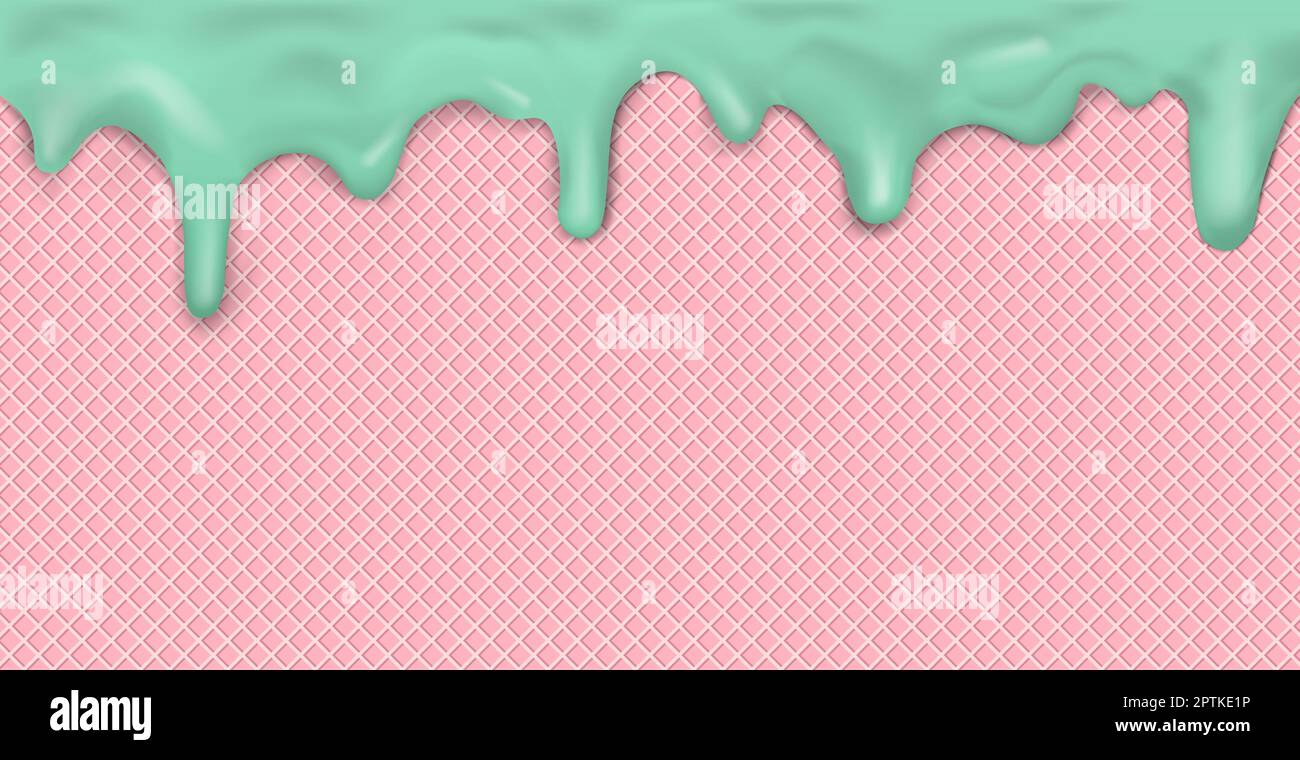 Sweet seamless panoramic ice cream pattern with dripping pink icing and ...