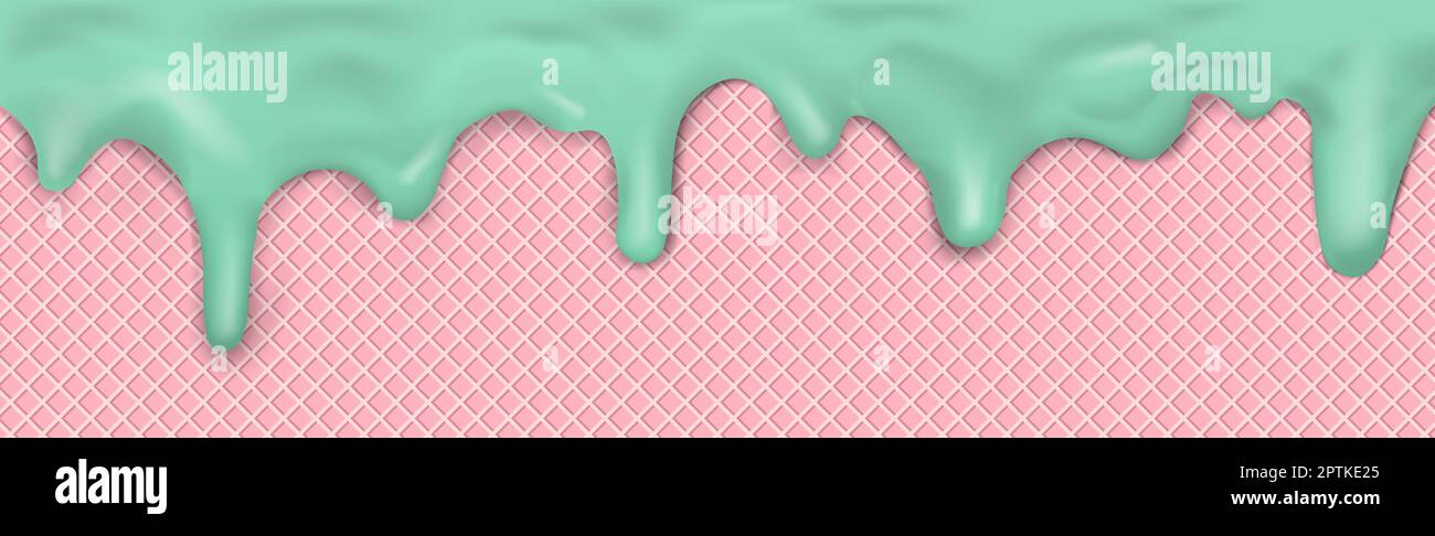 Sweet seamless panoramic ice cream pattern with dripping pink icing and ...