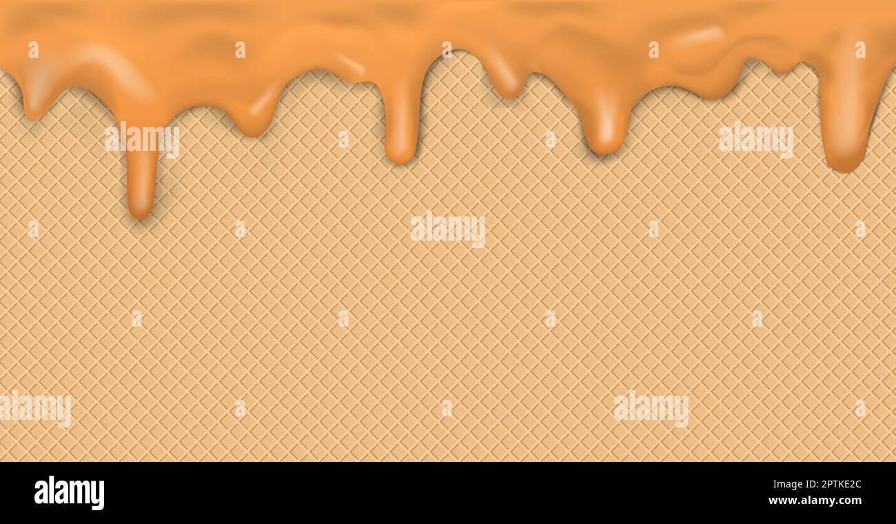 Sweet seamless panoramic ice cream pattern with dripping caramel icing ...