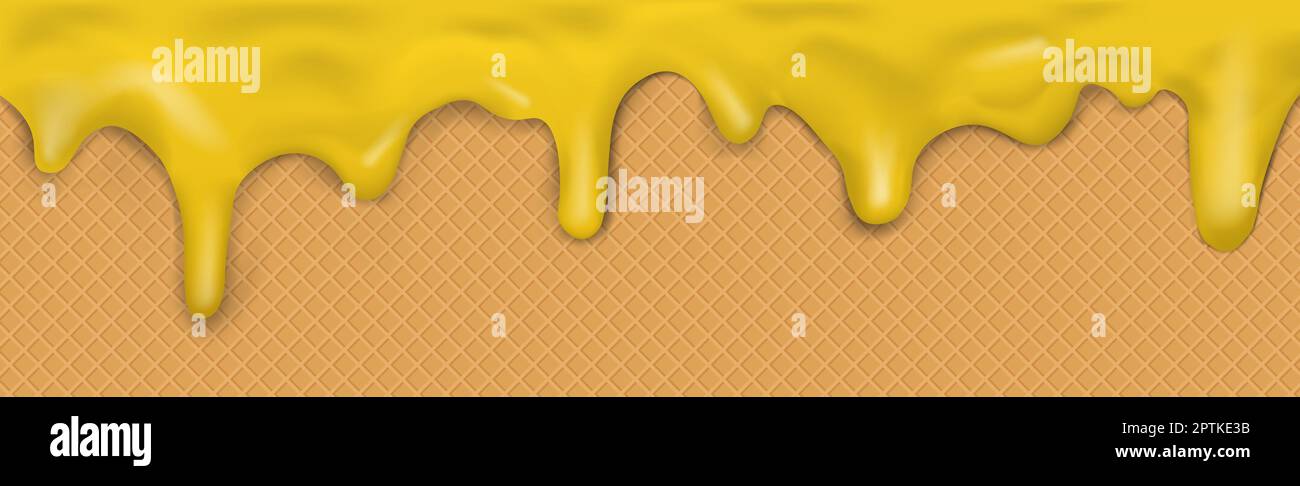 Sweet seamless panoramic ice cream pattern with dripping caramel icing ...