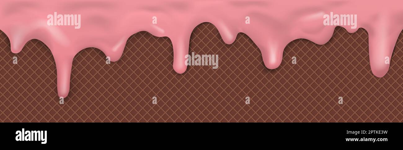 Sweet seamless panoramic ice cream pattern with dripping pink icing and ...