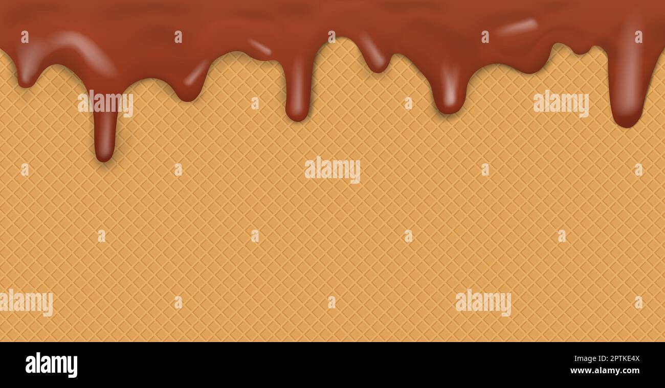 Sweet seamless panoramic ice cream pattern with dripping dark chocolate ...