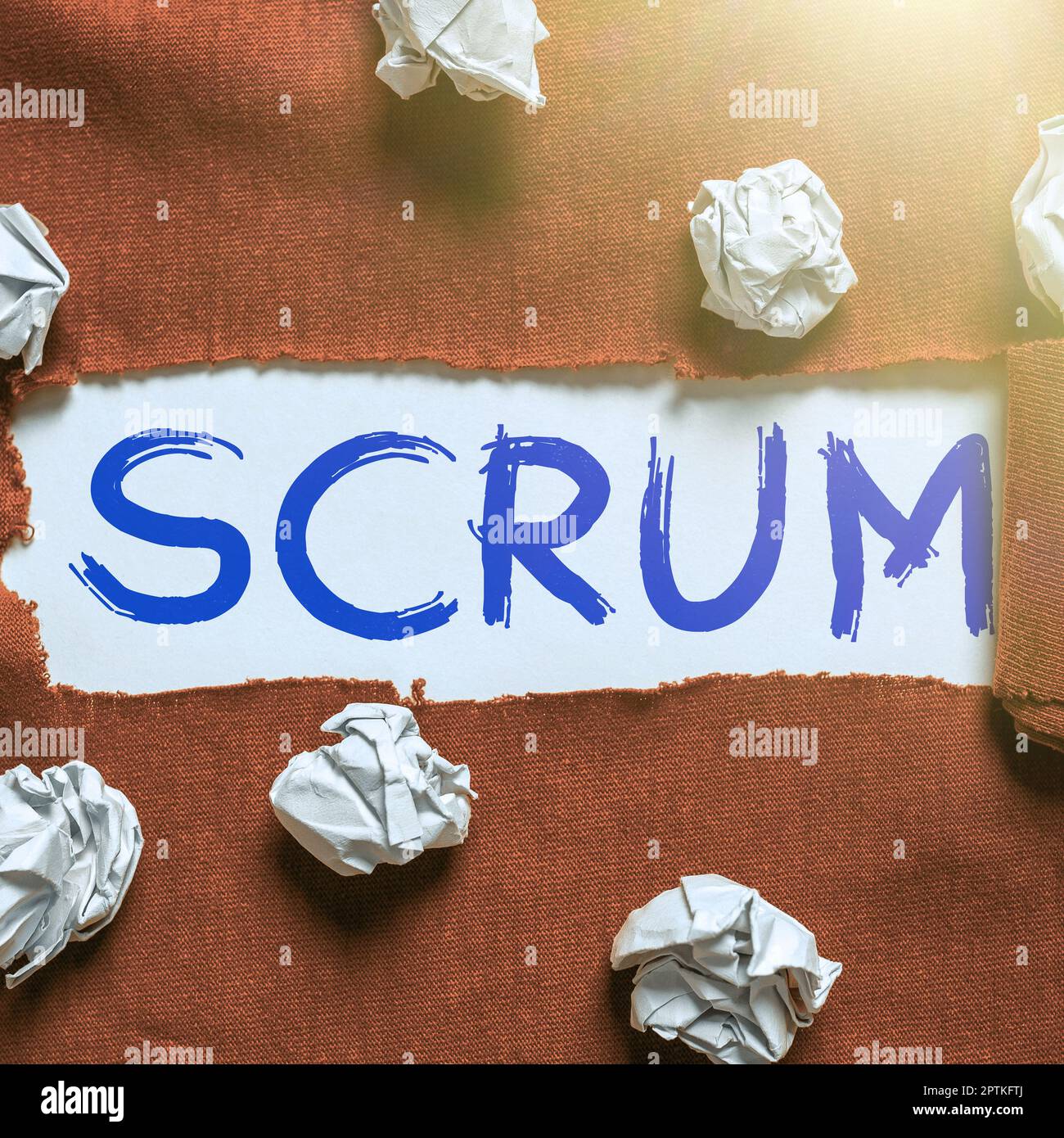 Sign displaying Scrum, Business overview handwriting as distinct from print written characters ...