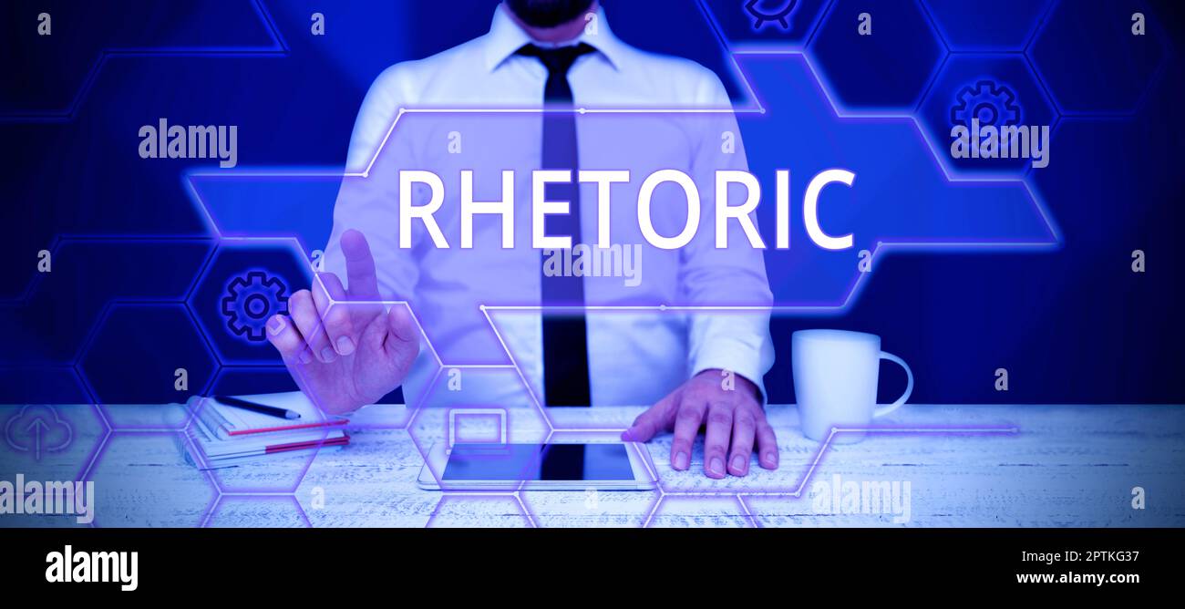 Hand writing sign Rhetoric, Business overview study of writing or ...