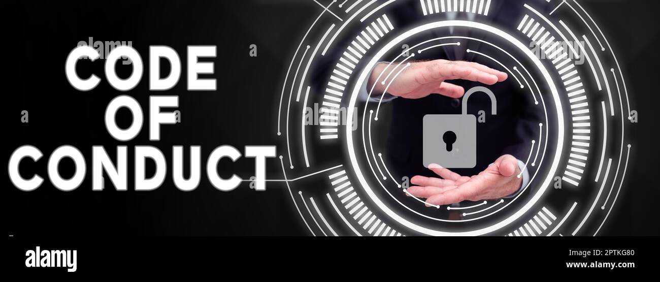 Sign displaying Code Of Conduct, Internet Concept Ethics rules moral ...