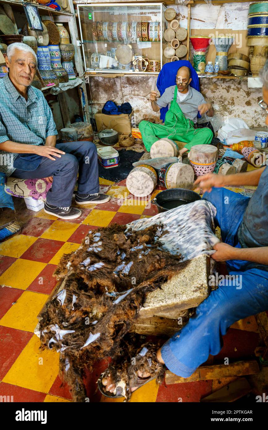 handmade manufacture of drums with goat skin, Talaa Kebira , Fès el ...