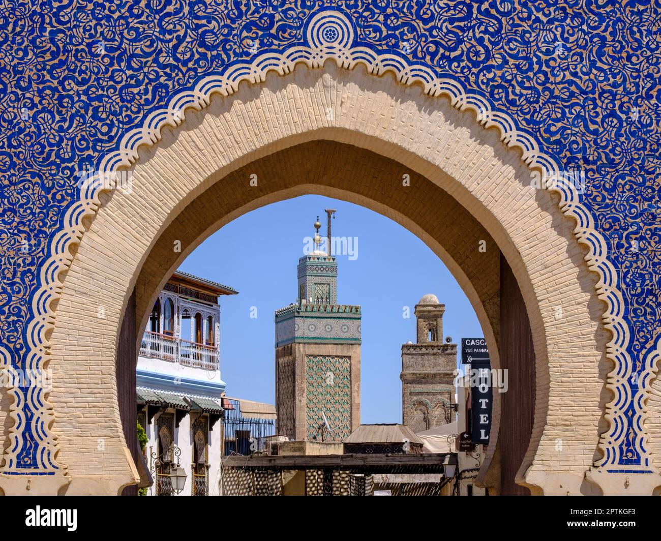 Bab Bou Jeloud Gate and minaret of Bou Inania madrasa, 1913, Medina Fez ...