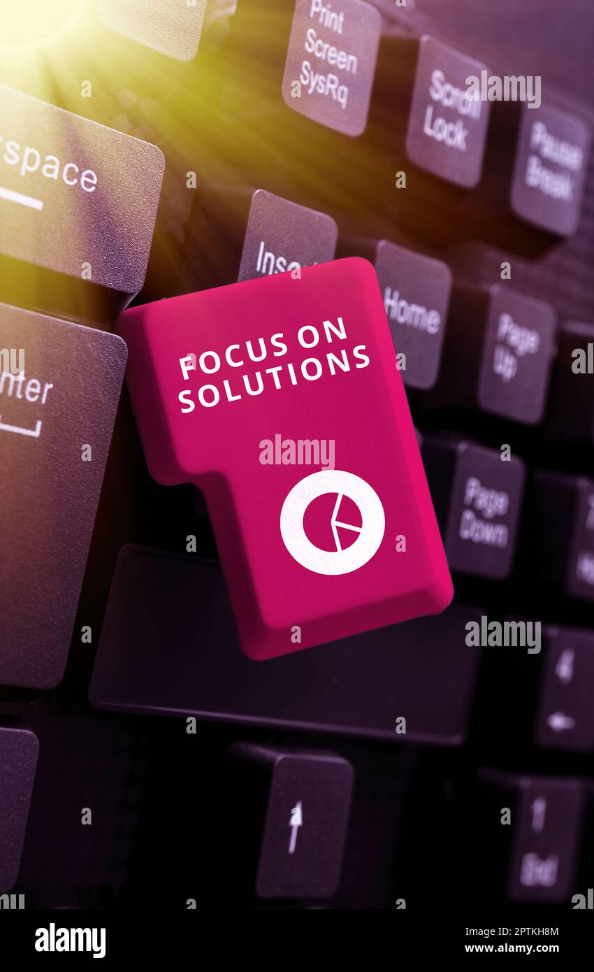 Text showing inspiration Focus On Solutions, Business idea powerful practical way to achieve ...