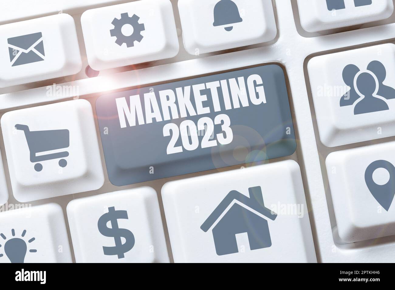 Hand writing sign Marketing 2023, Concept meaning Commercial trends for ...