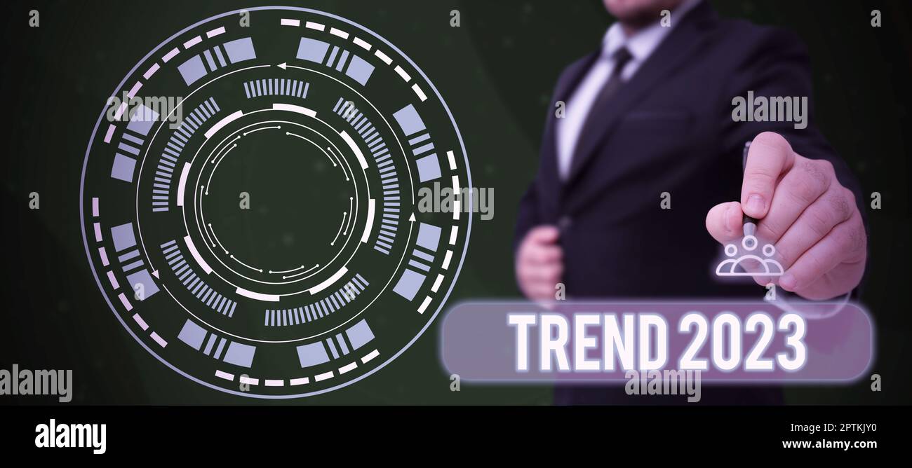 Sign displaying Trend 2023, Business showcase things that is famous for ...