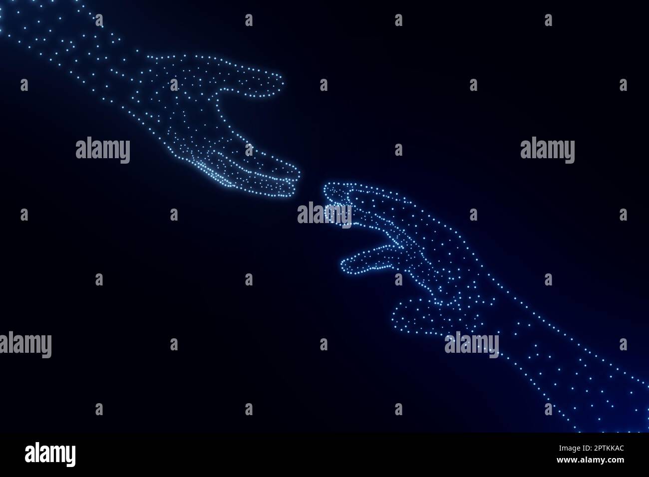 Help, friendship support concept. Hand of glowing particles reaching ...