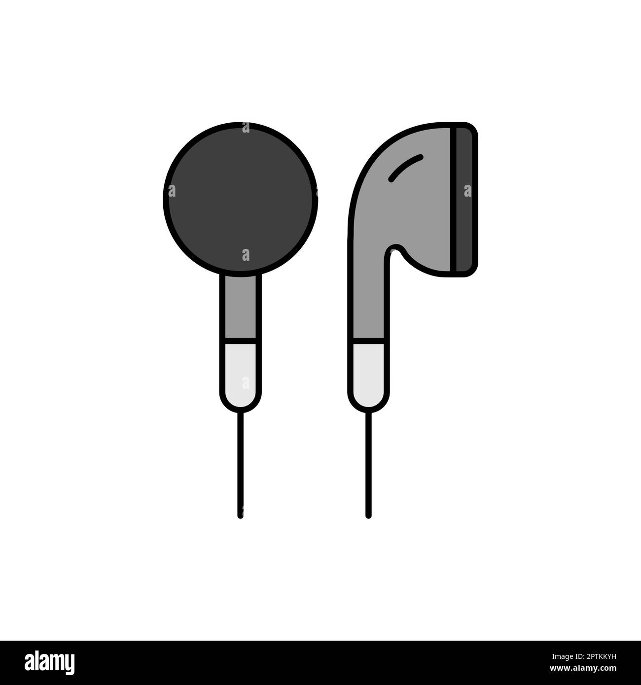 Ear-bud headphone color vector grayscale icon. Graph symbol for music ...