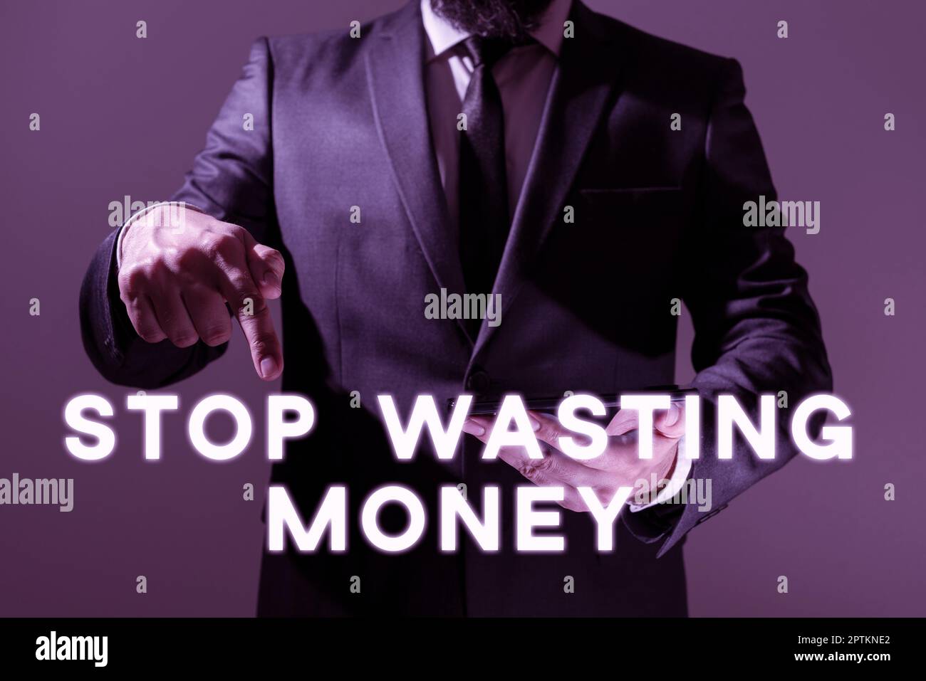 Sign displaying Stop Wasting Money, Internet Concept advicing person or ...