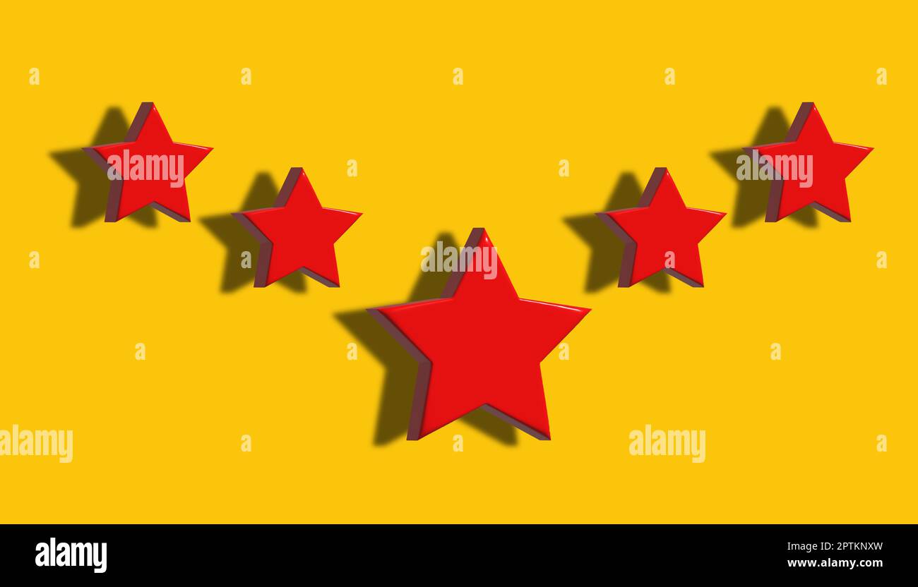 Five red stars on a yellow background, service and service rating ...