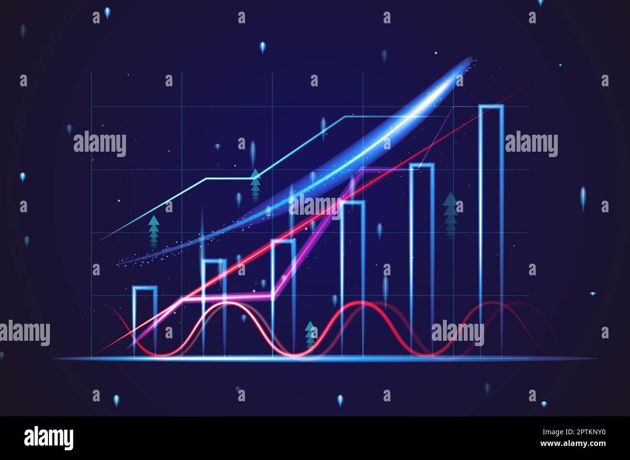 Graph with growing indicators and high growth dynamics on a blue ...