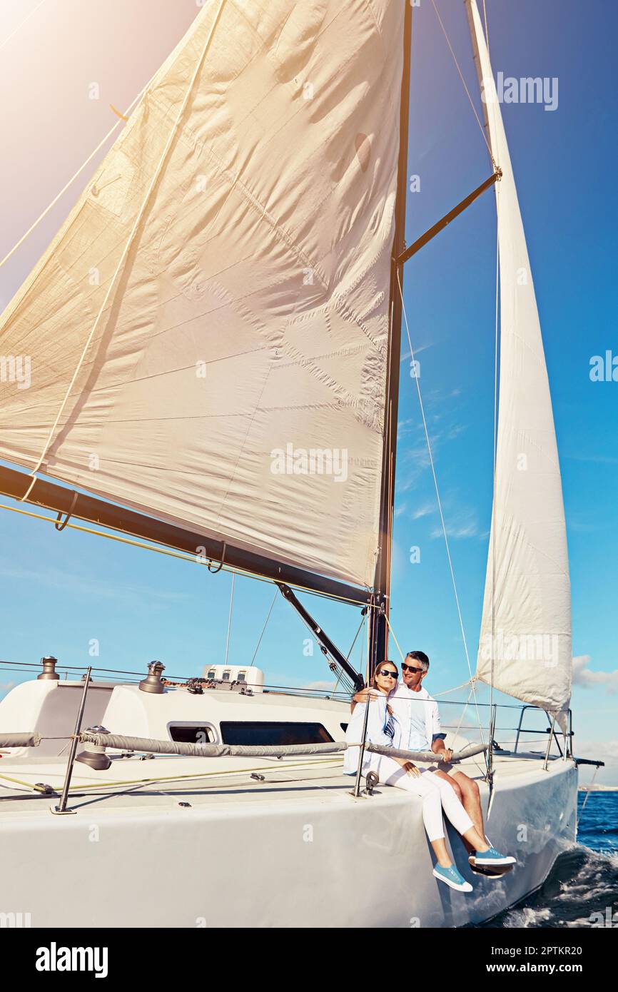 Boats trips are very intimate. a couple enjoying a boat cruise out on ...