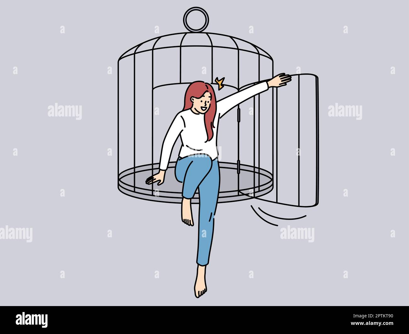 Happy woman escape cage into free life Stock Vector Image & Art - Alamy