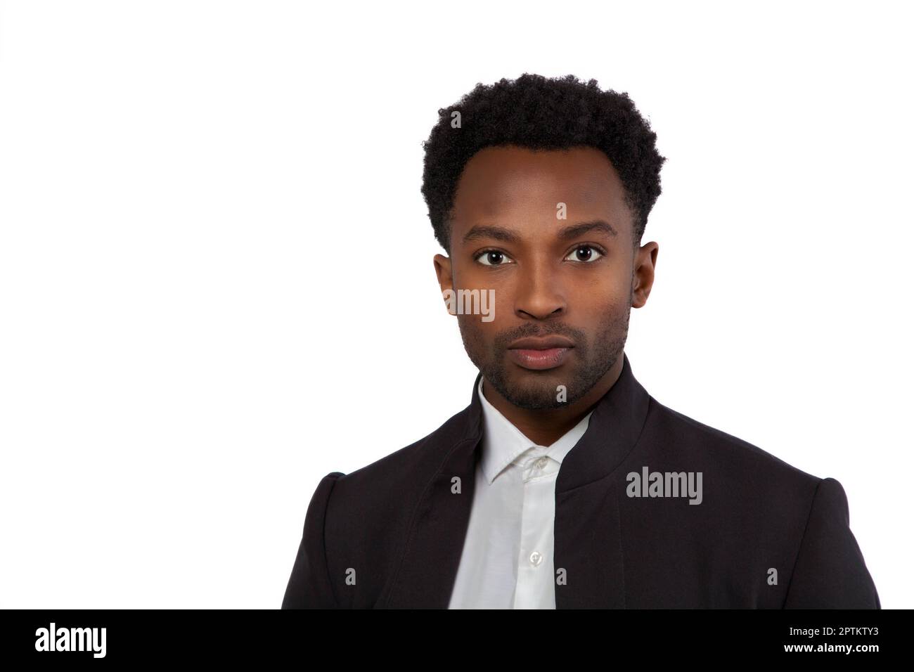 twenty year old man head shot suit style on white background studio ...