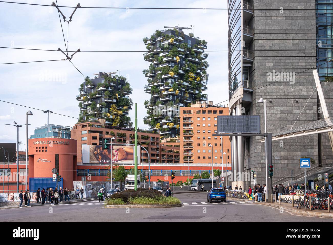 The Vertical Forest skyscrapers (Bosco Verticale) with people on the ...
