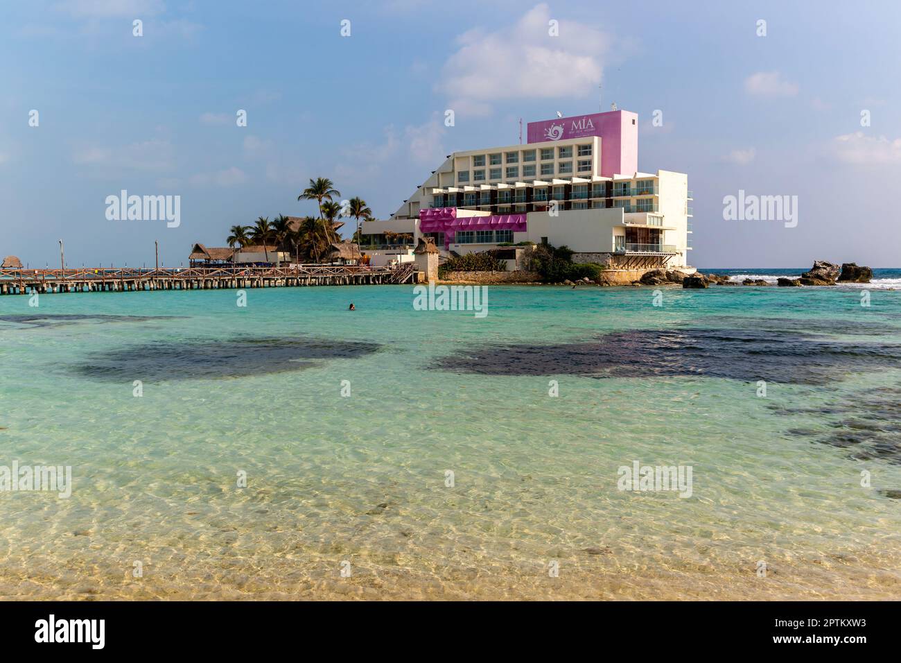 Coastal landscape view to Mia Reef Hotel, Isla Mujeres, Caribbean Coast ...