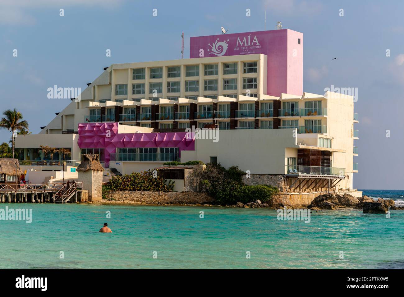 Coastal landscape view to Mia Reef Hotel, Isla Mujeres, Caribbean Coast ...