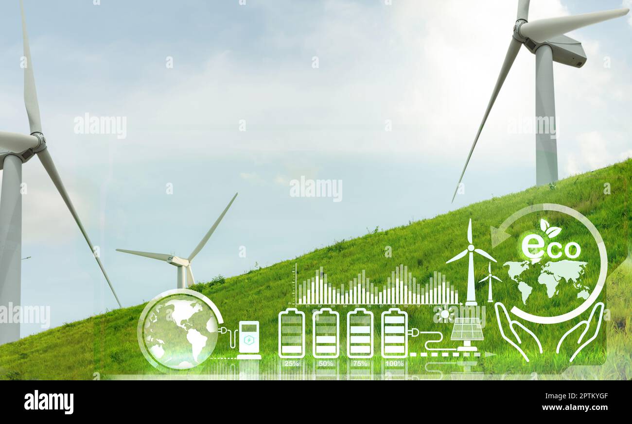 Wind energy. Sustainable and renewable energy. Wind turbines generate ...