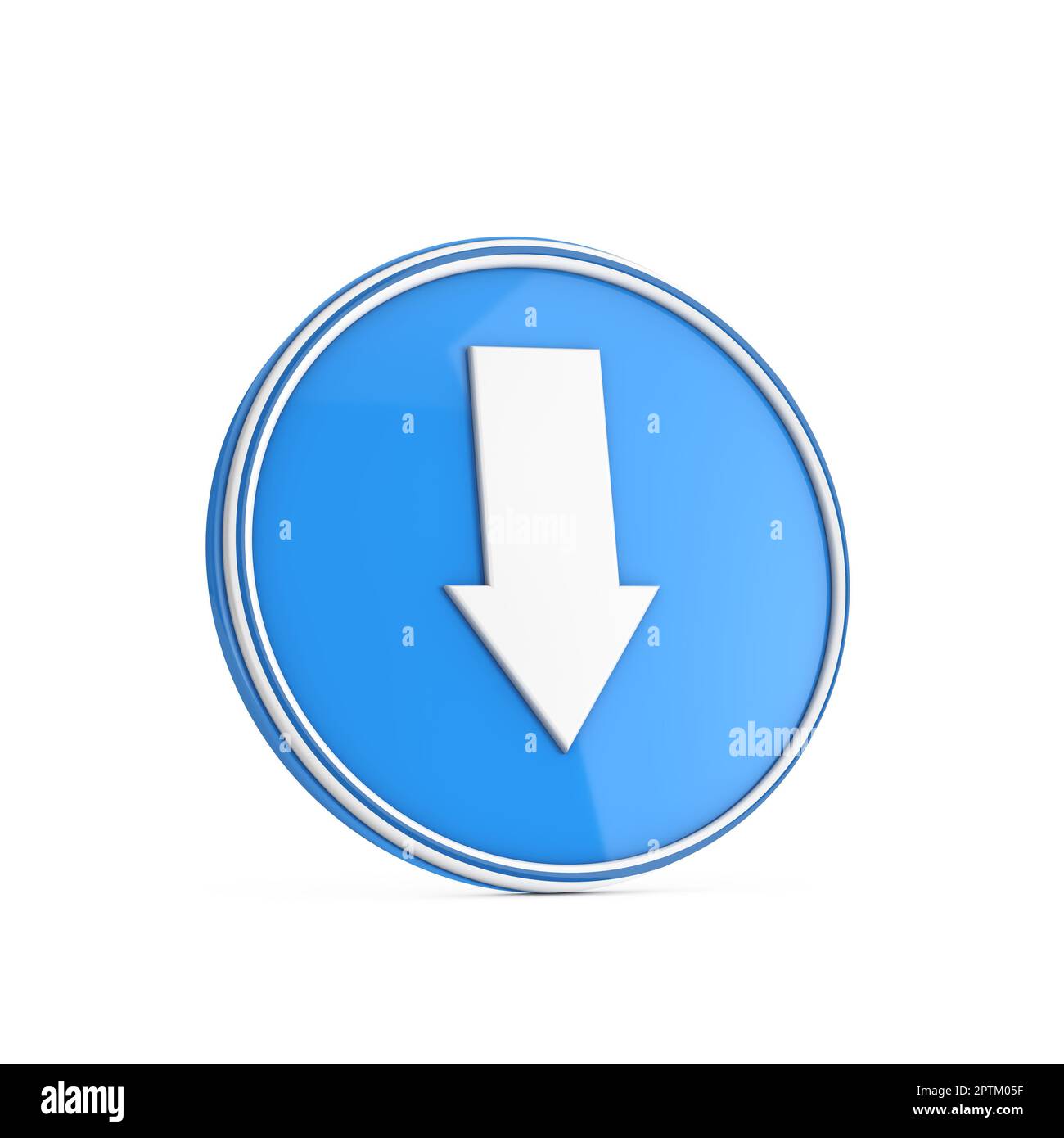Arrow Down Icon in Blue Circle Button on a white background. 3d ...