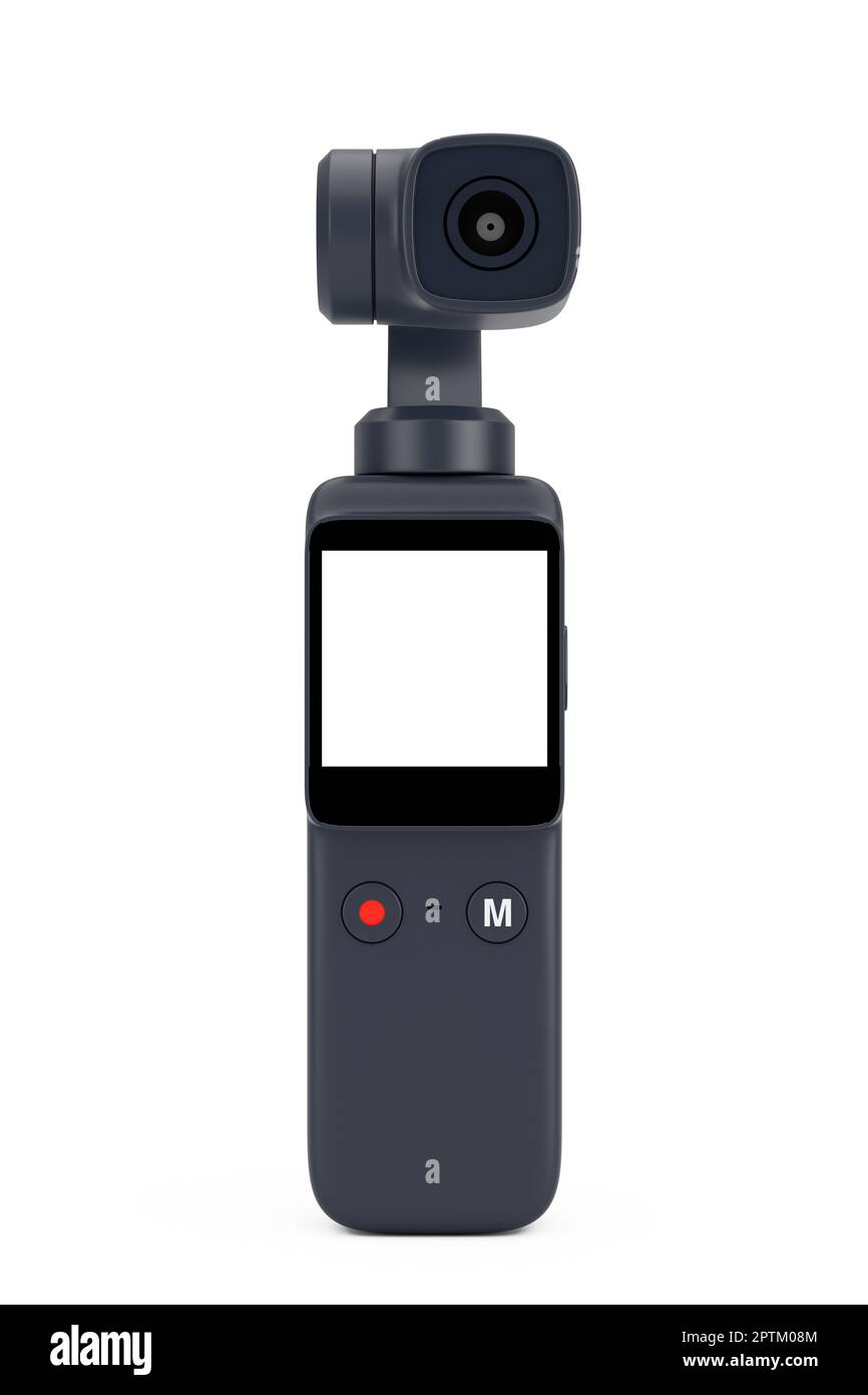 Pocket Handheld Gimbal Action Camera on a white background. 3d ...