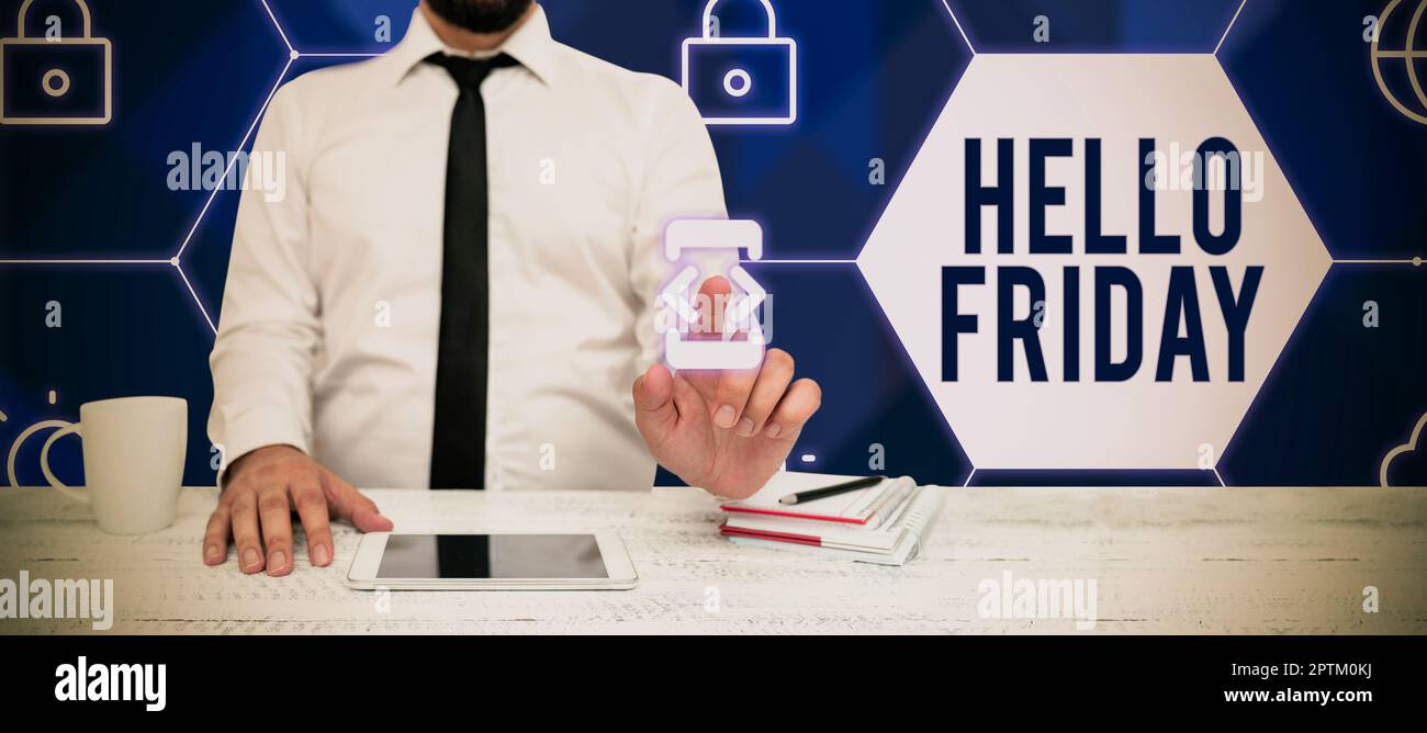 Text caption presenting Hello Friday, Business overview Greetings on ...