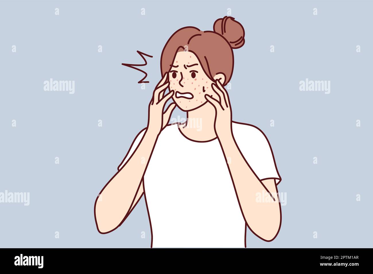 Angry young woman distressed with red pimples. Stressed girl frustrated ...