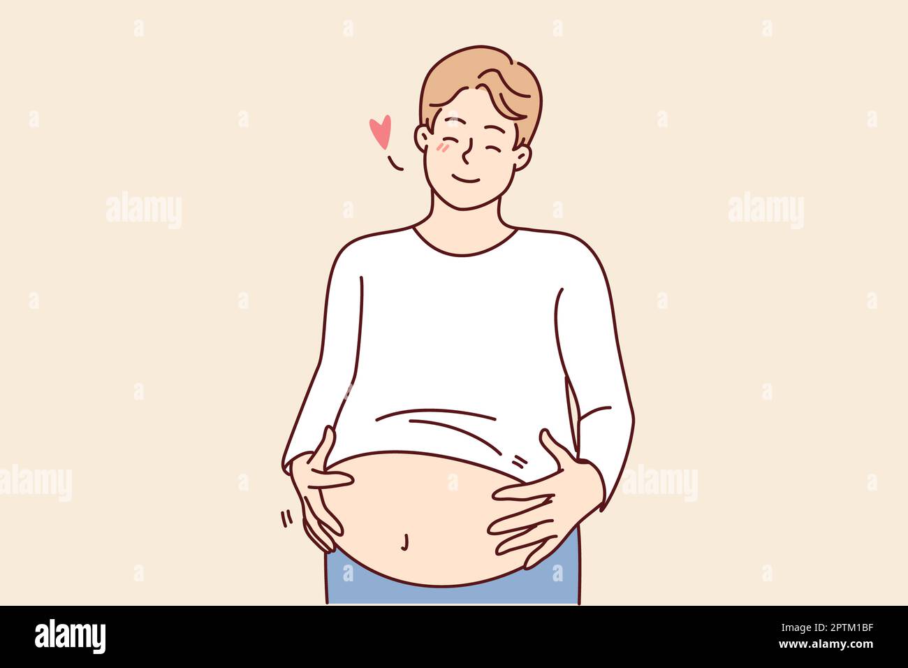 Happy fat man holding big belly feeling body positive. Smiling ...