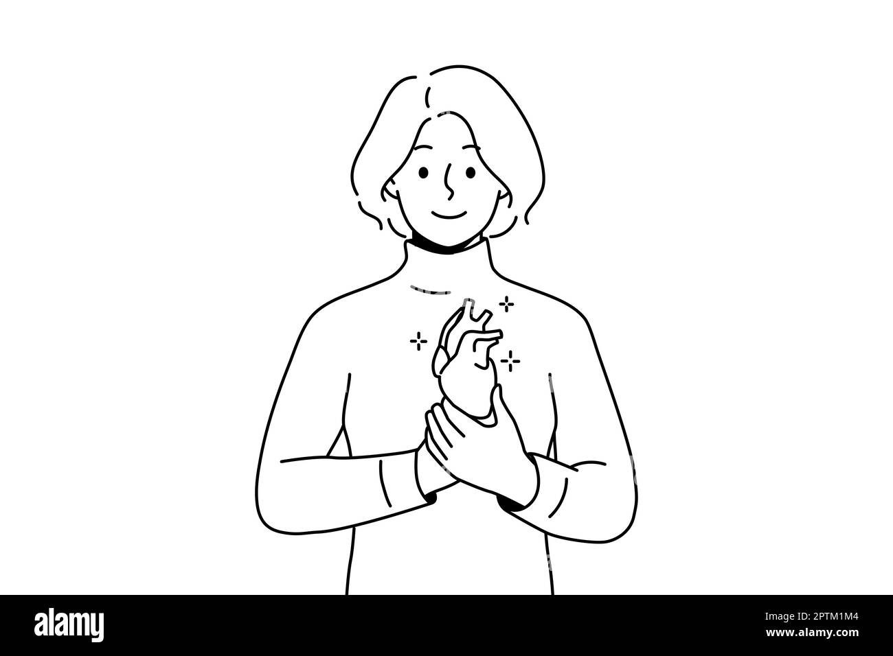 Smiling young man holding heart in hands. Happy female demonstrate ...