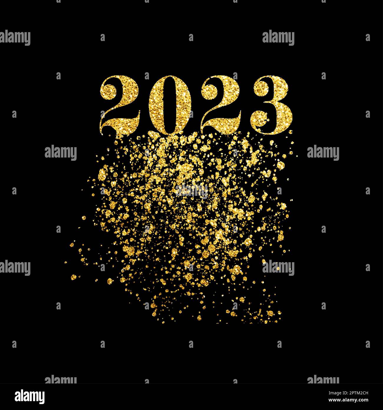 The year number 2023 with golden glitter on a black background, vector ...