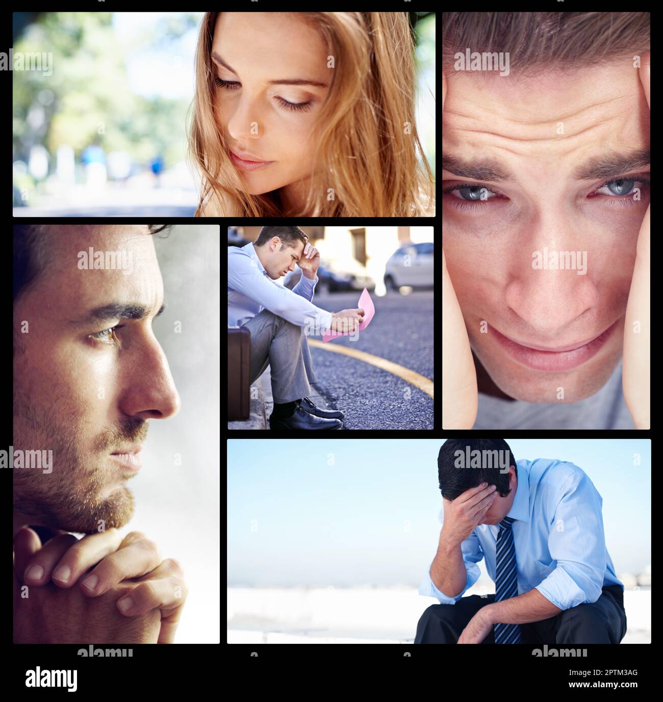 Some of lifes down moments. Composite image of people expressing ...