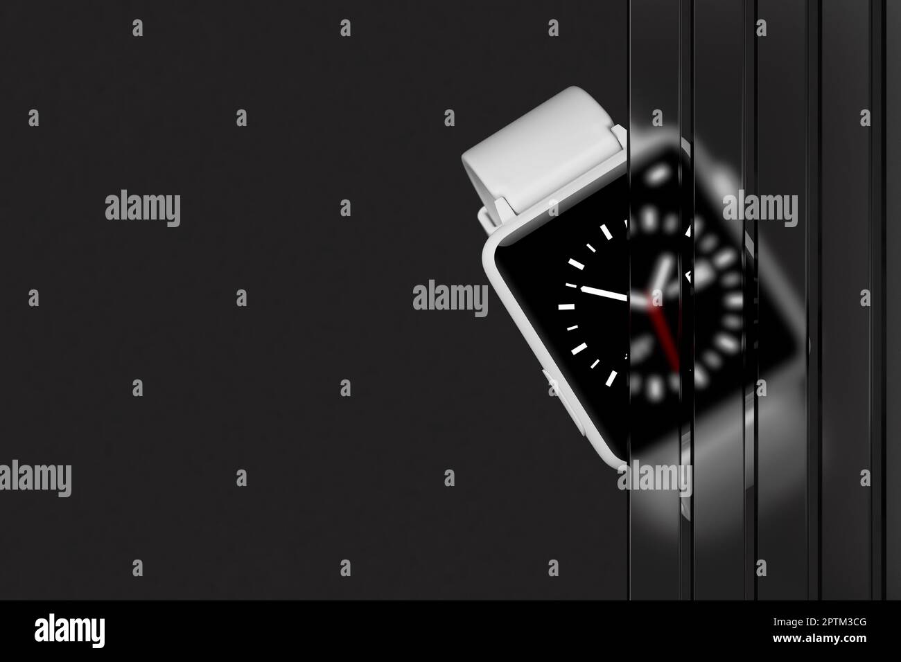 White Modern Smart Watch Mockup Behind of Glass Panels on a dark ...