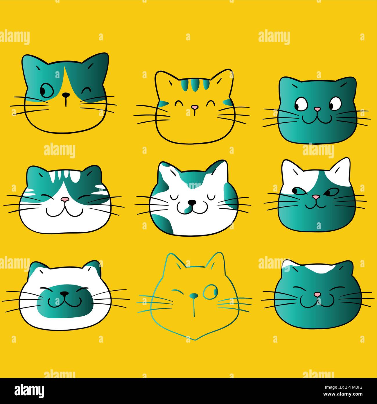 Cute cats faces set Stock Vector Image & Art - Alamy