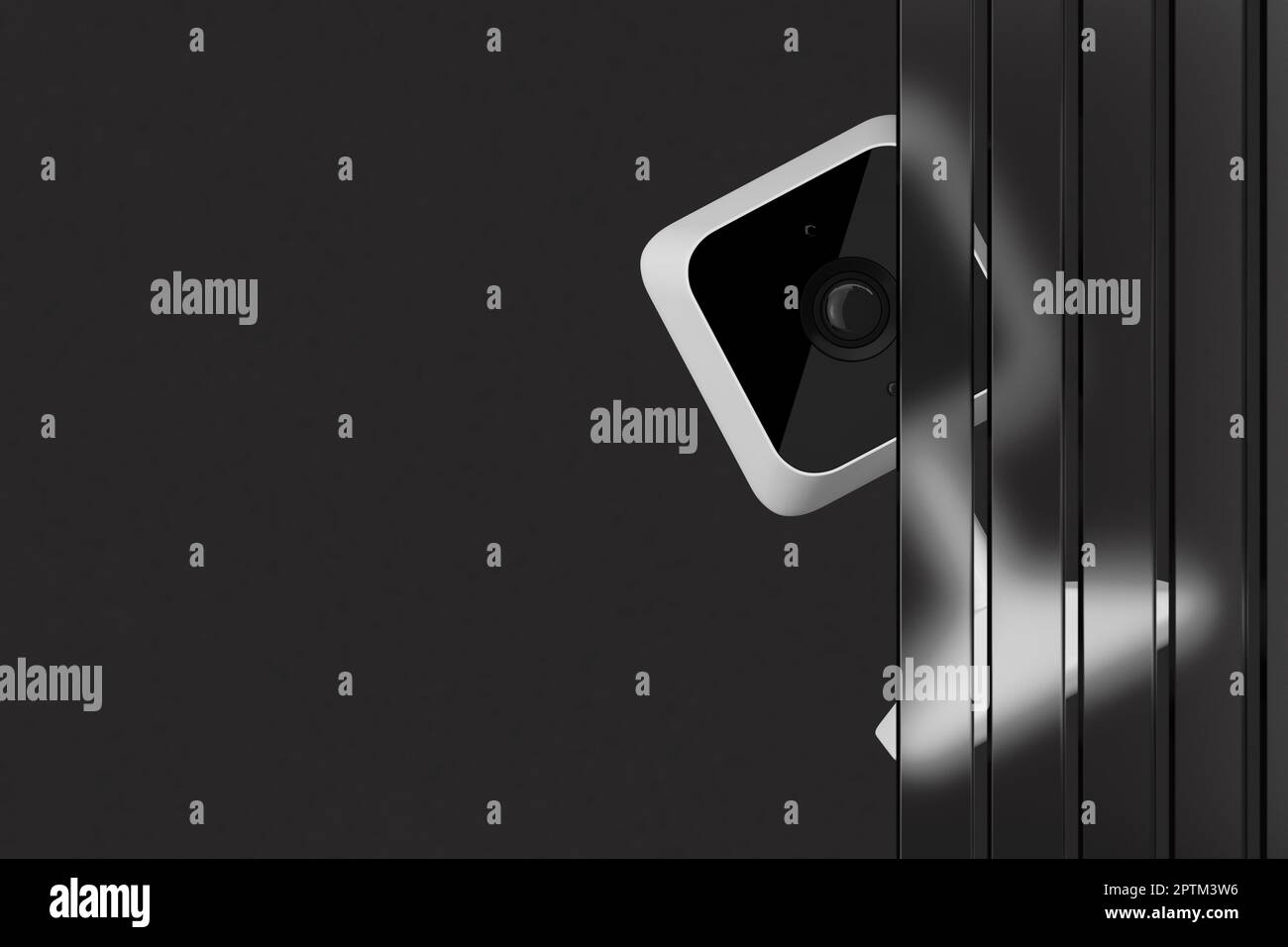 White Modern Web Camera Behind of Glass Panels on a dark background. 3d ...