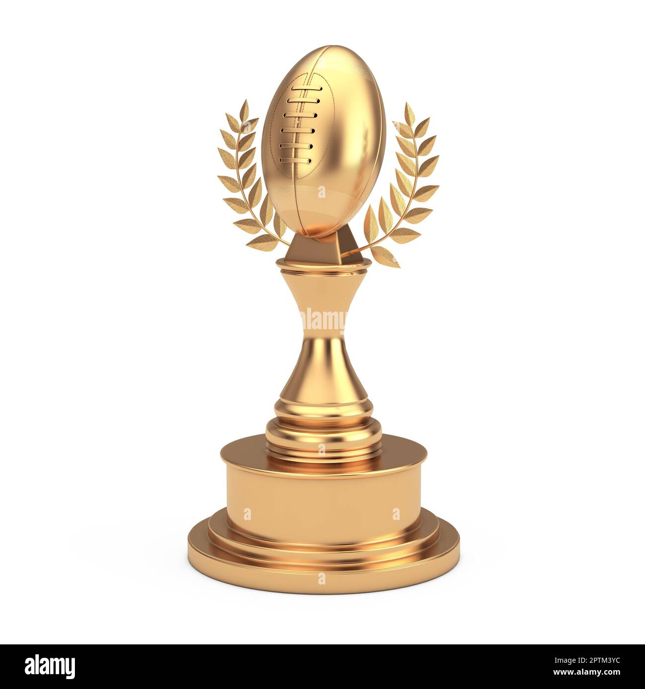 Golden Award Trophy with Golden Classic Old Rugby Ball and Laurel ...