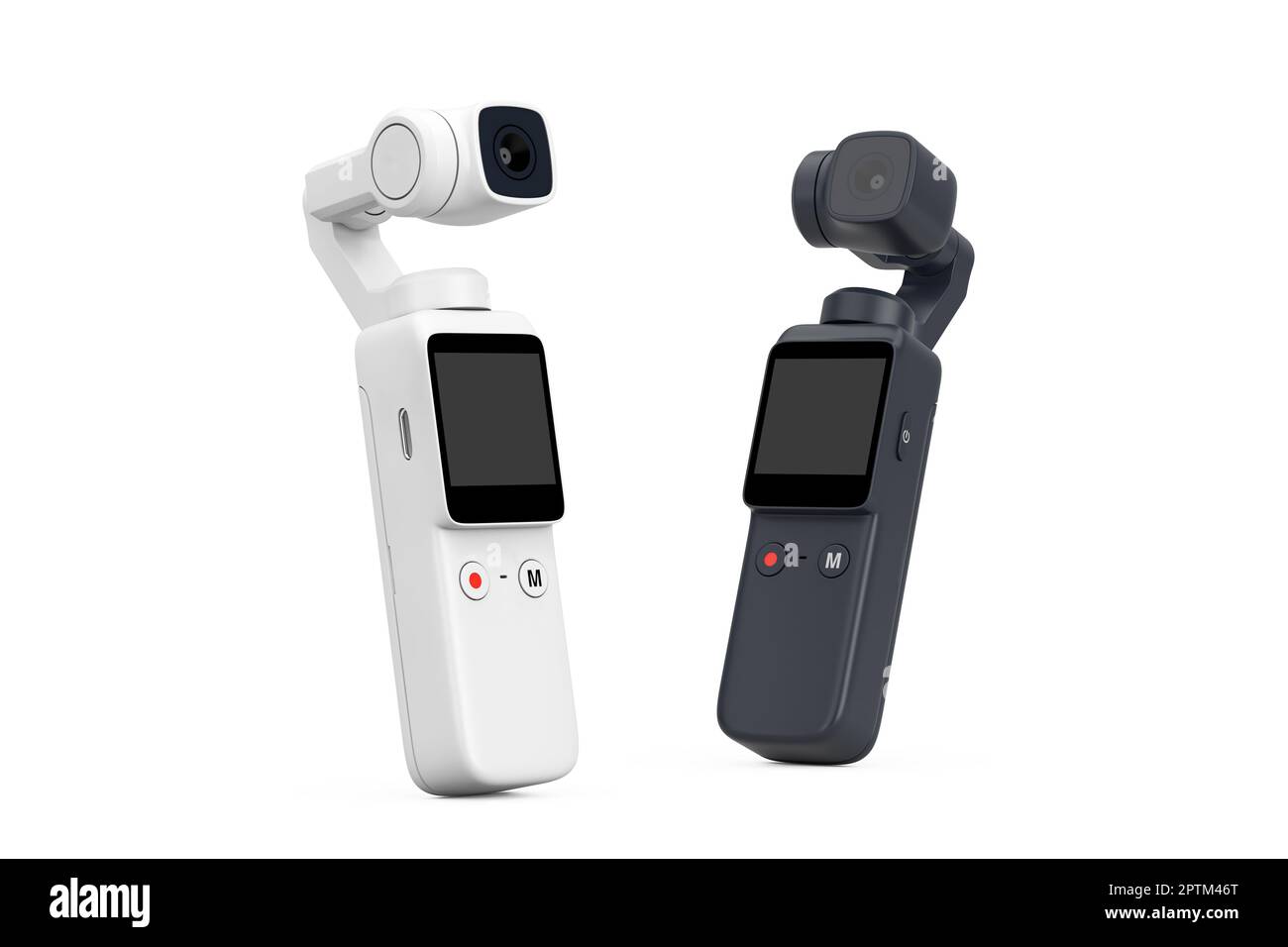 Black and White Pocket Handheld Gimbal Action Cameras on a white ...