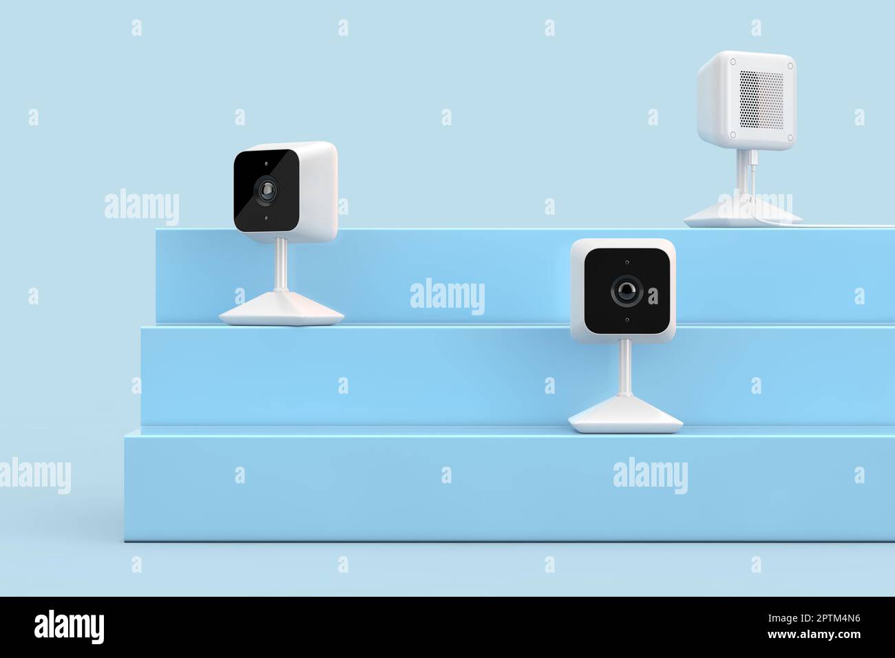 White Modern Web Cameras on a Blue Product Presentation Podium Cube ...